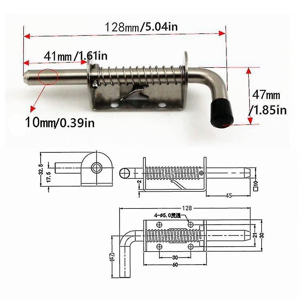 2 Piece Spring Bolt Stainless Steel - Bolt Bolt - Gate Bolt Door Bolt ...