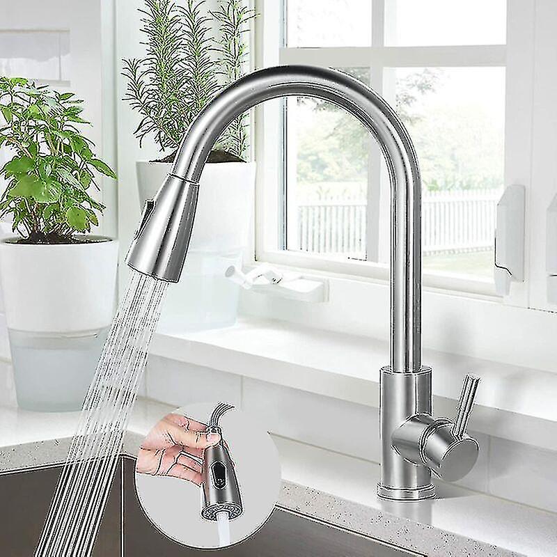 Kitchen Faucet, 304 Stainless Steel Sink Mixer Tap, 360 Rotating Sink Faucet With Pull Out Spray ...