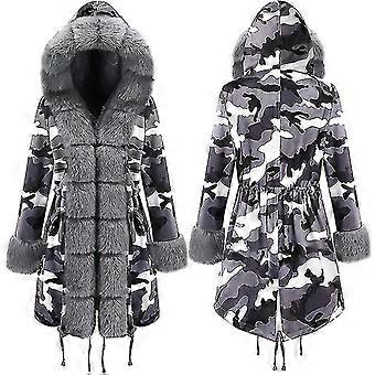 Women Camo Faux Fur Lined Coat Hooded Parka Jacket | Fruugo UK