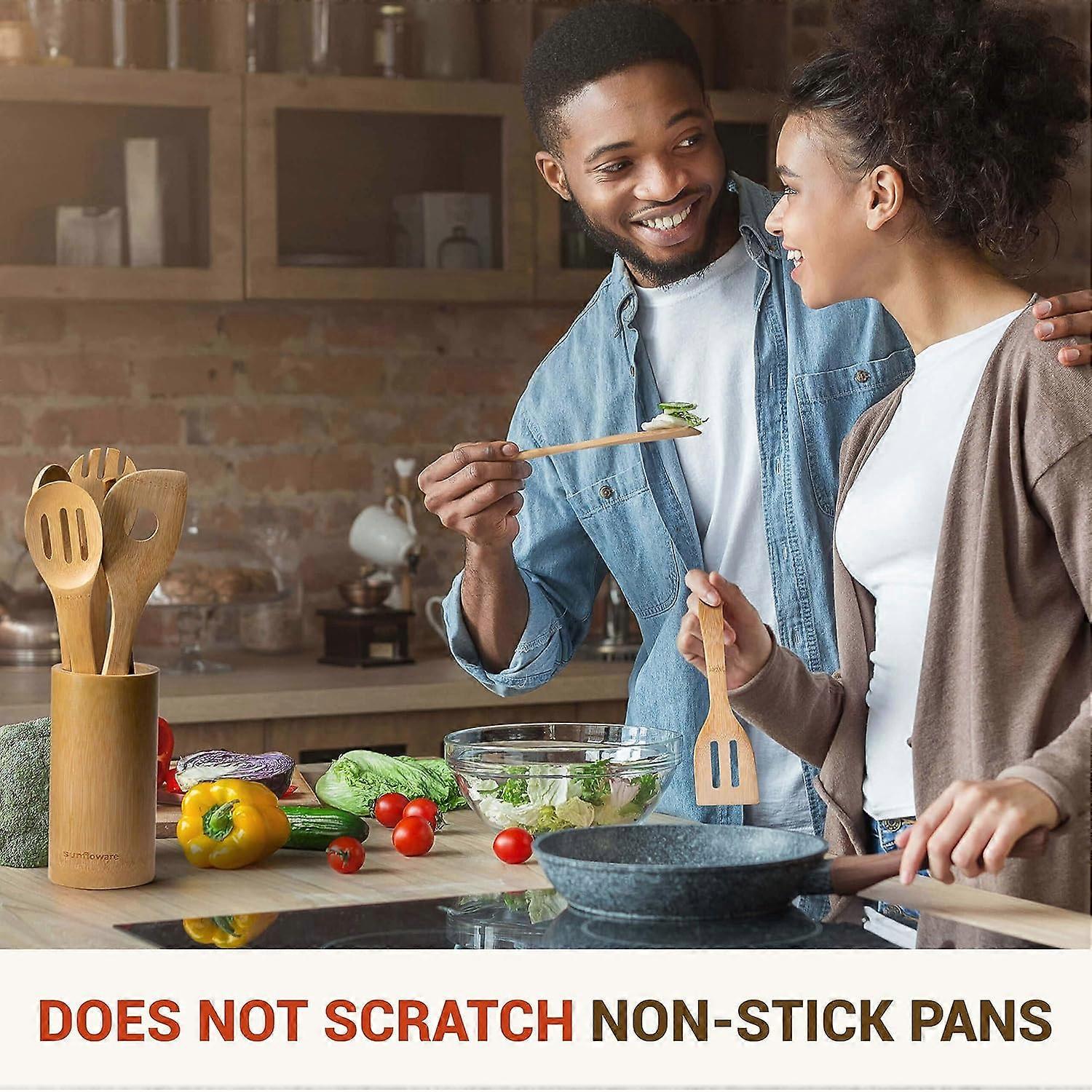 Wooden Bamboo Cooking Utensils Set - 8 Piece Kitchen Utensils Set with ...