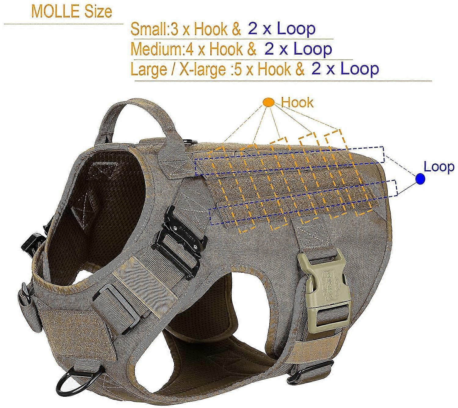 Tactical dog harness with 2x metal buckle dog walking training molle ...
