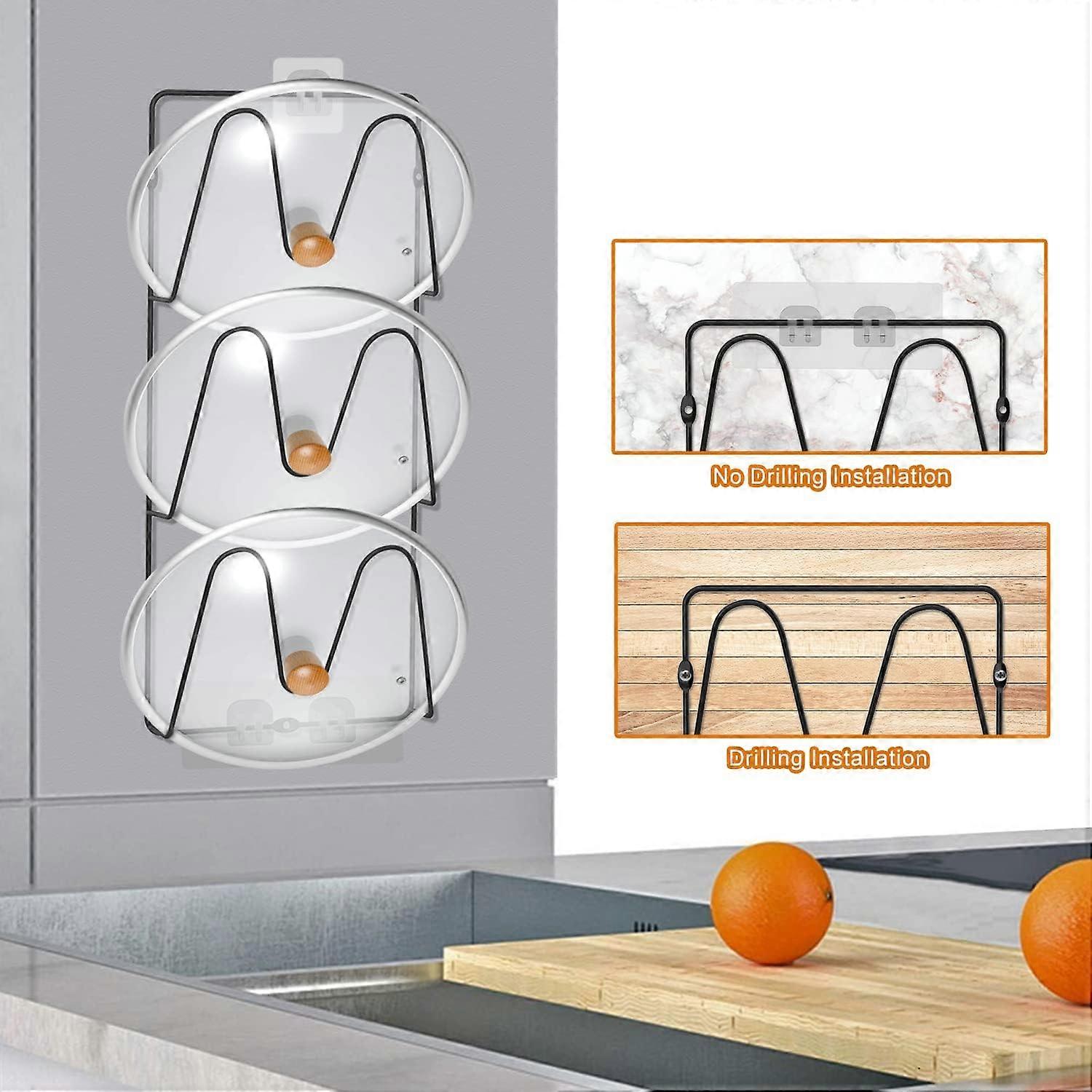 2 Pack Pot Lid Organizer Rack - 3 Tier Pot Lids Holder No Drilling ...