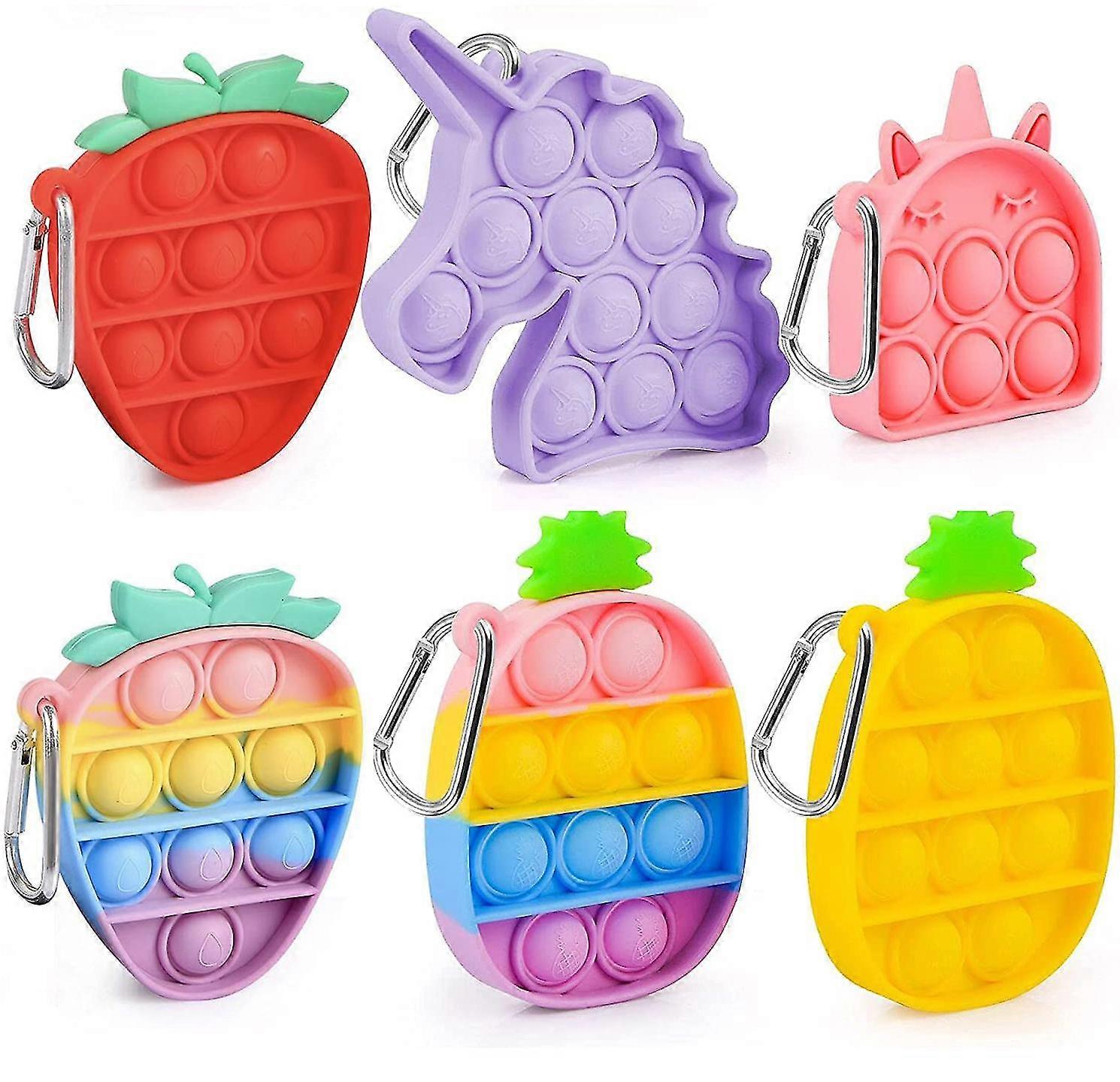 6 Pcs Mini Pop It Keychain Fidget Toy Pack, Push Pop Bubble Simple ...