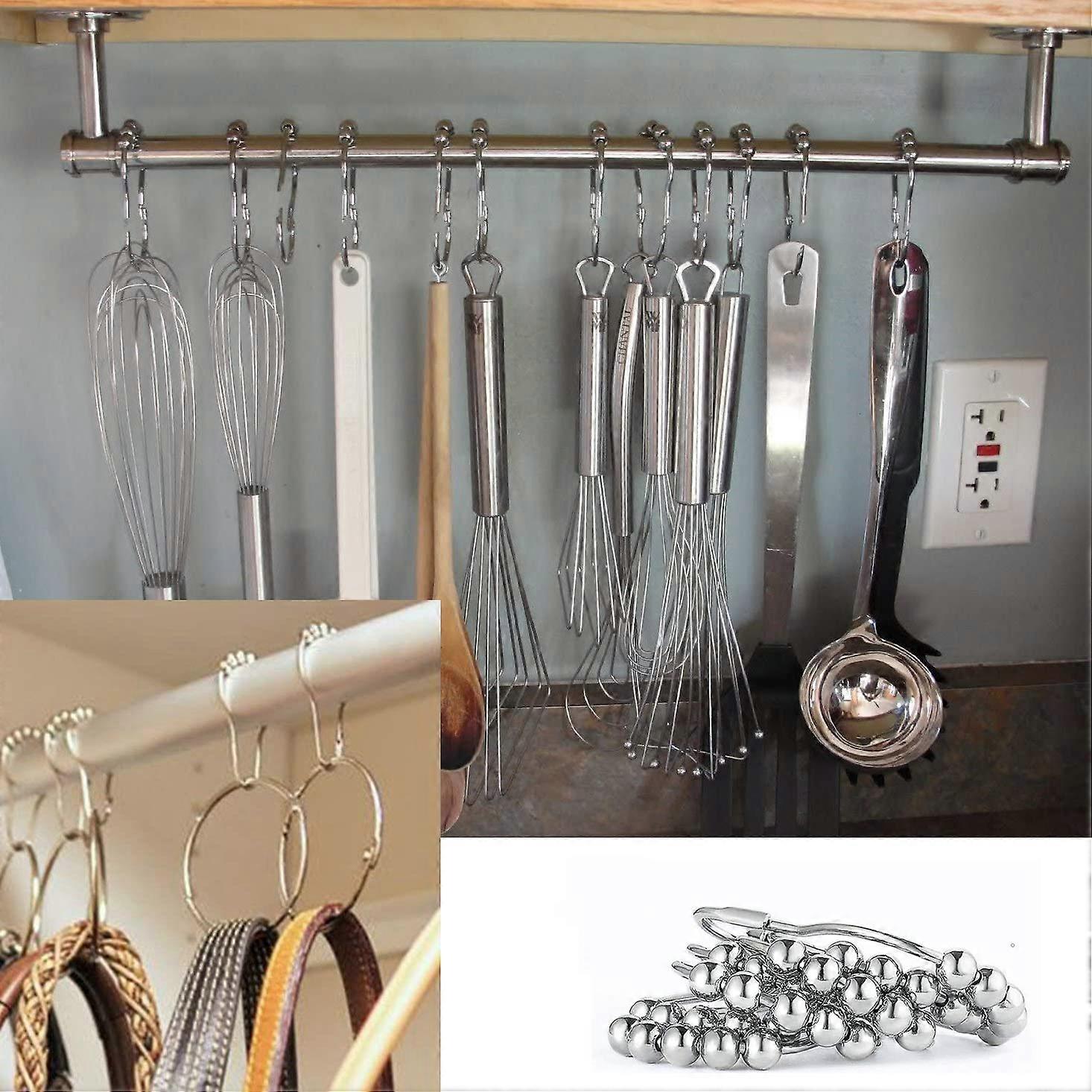 24pcs Shower Curtain Rings Chrome Metal Shower Curtain Hooks with 5 ...