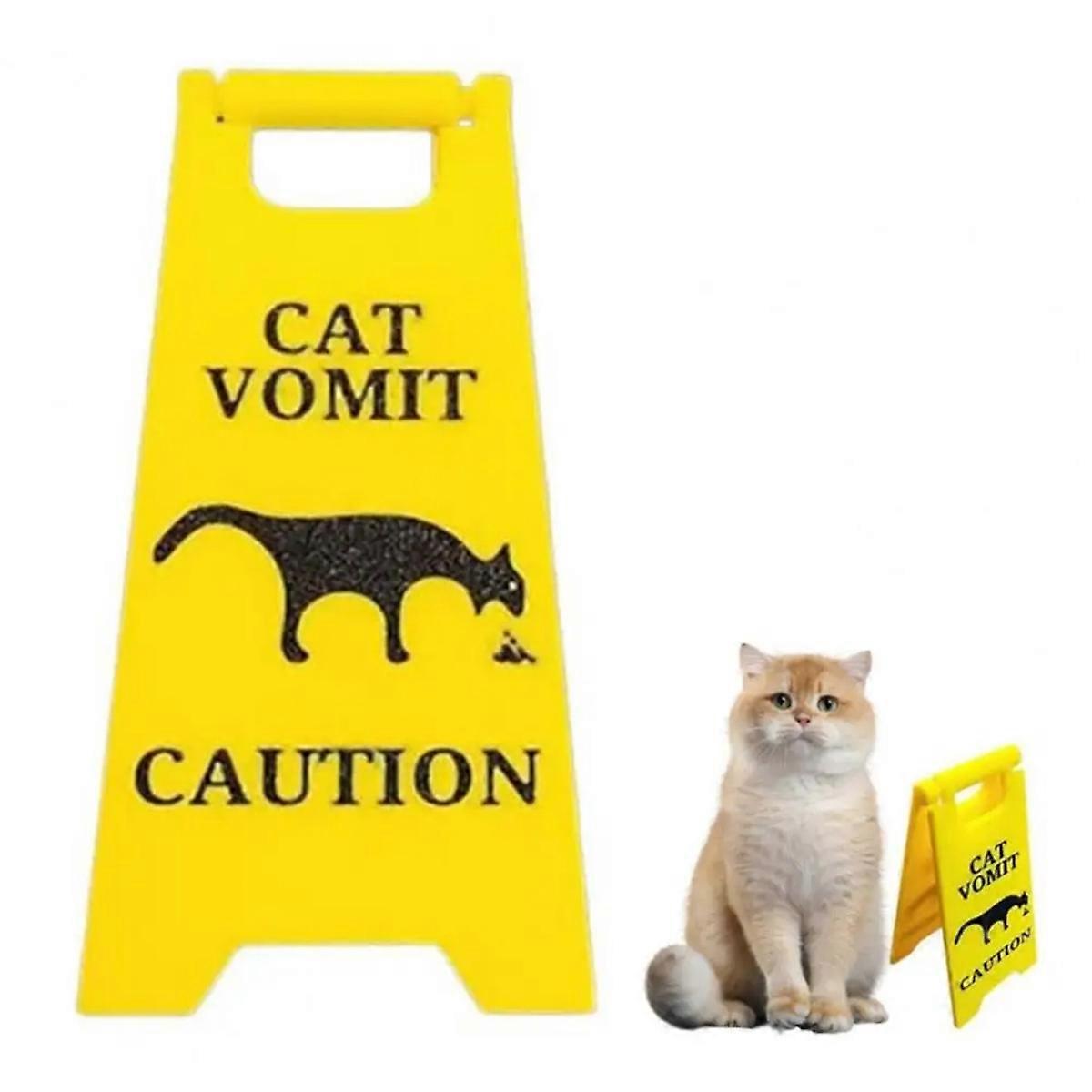 Fashion Funny Cat Vomit Sign Bright Yellow Gift Warning Sign Cat Vomit ...