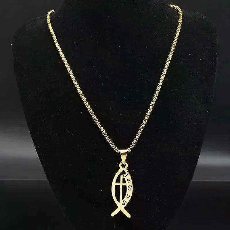 Ichthys Jesus Fish Cross Christ God Pendant Necklace for Women Men ...