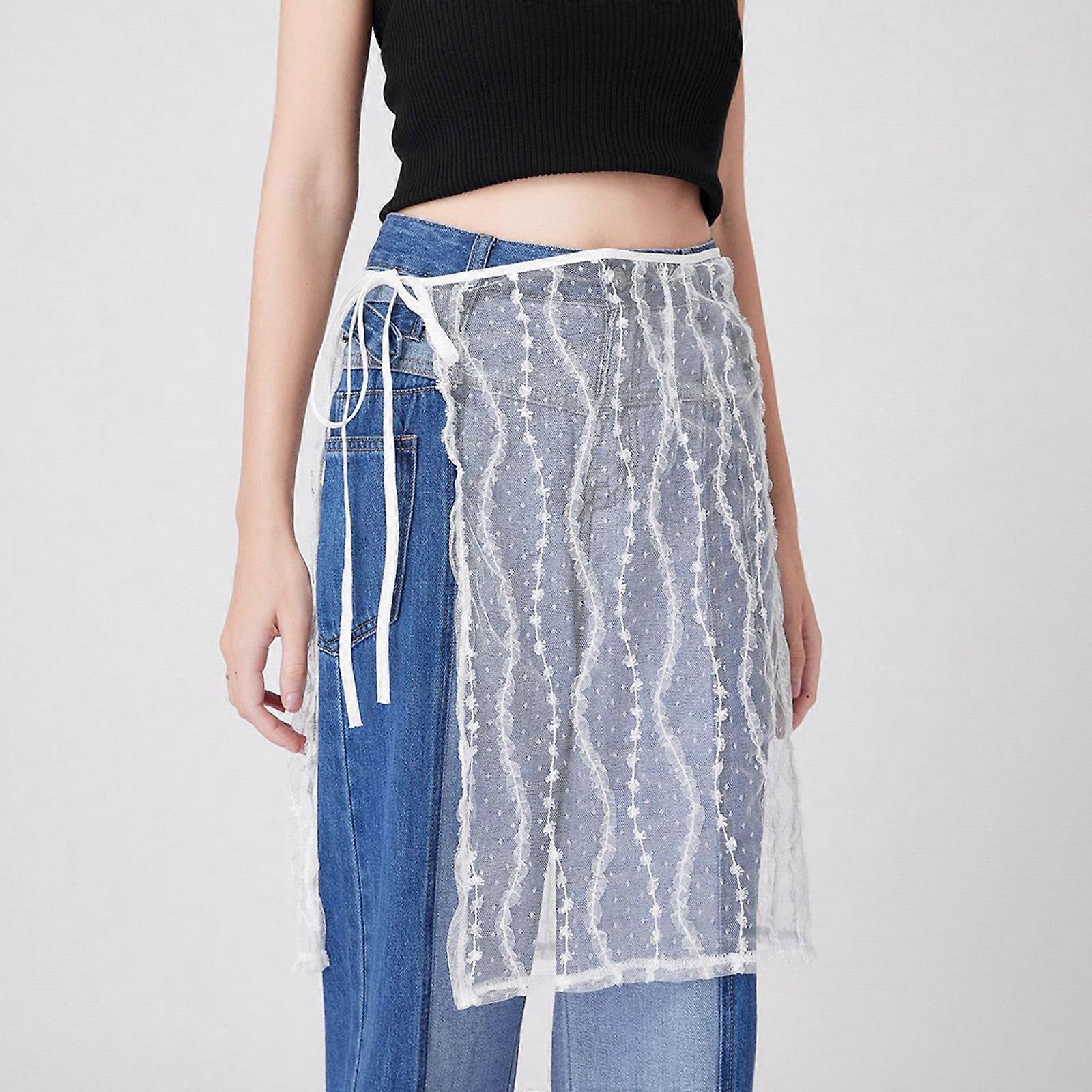 Vintage Striped Lace Sheer Half Skirt Hip Scarf Women Aesthetic See ...