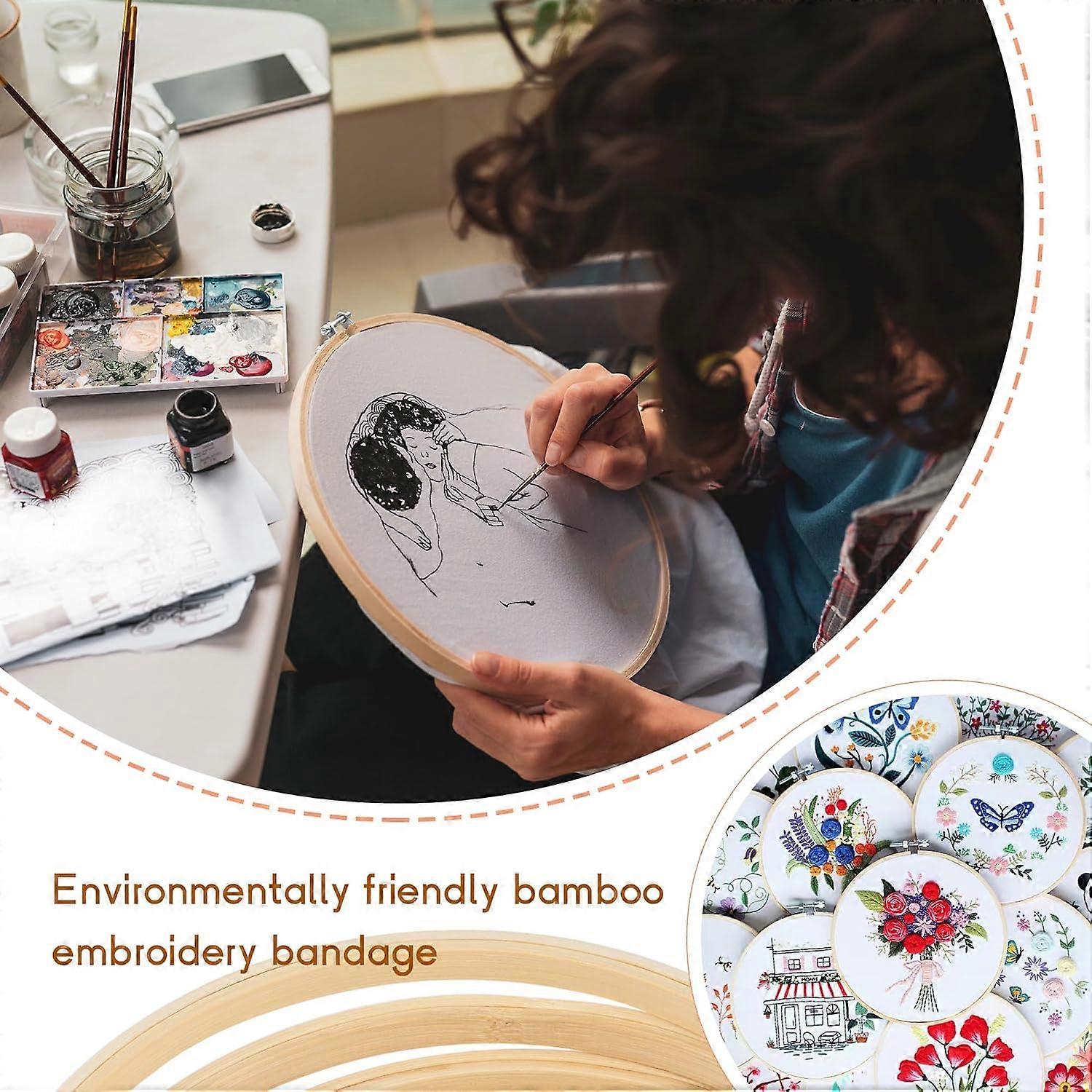 10 Pieces Embroidery Hoops, 20cm Bamboo Embroidery Tambours, Adjustable ...