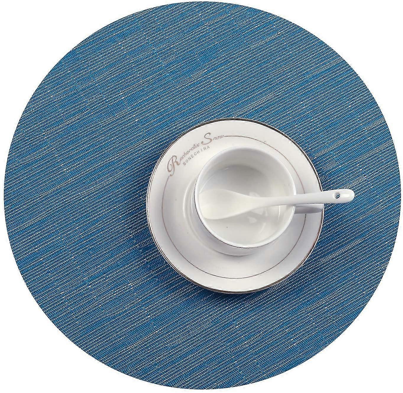 Round Table Placemats Set Of 7 Woven Vinyl 6 Wedge Place Mats With ...