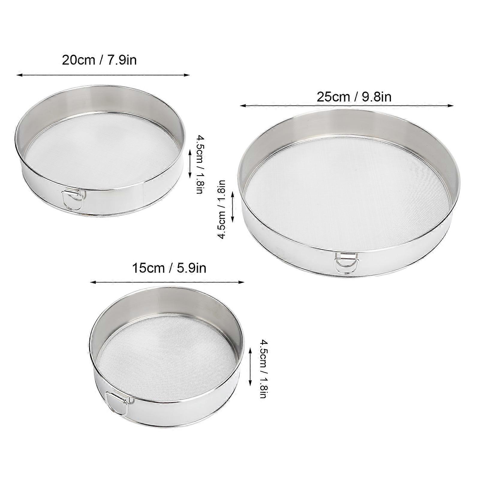 3Pcs Flour Sieve Set 304 Stainless Steel Round Flour Powder Filter ...
