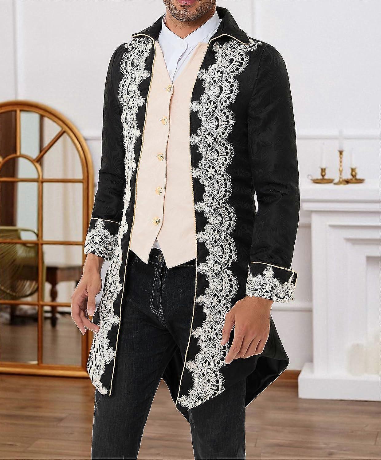 Men Steampunk Medieval Tailcoat Jacket, Embroidery Vintage Gothic ...