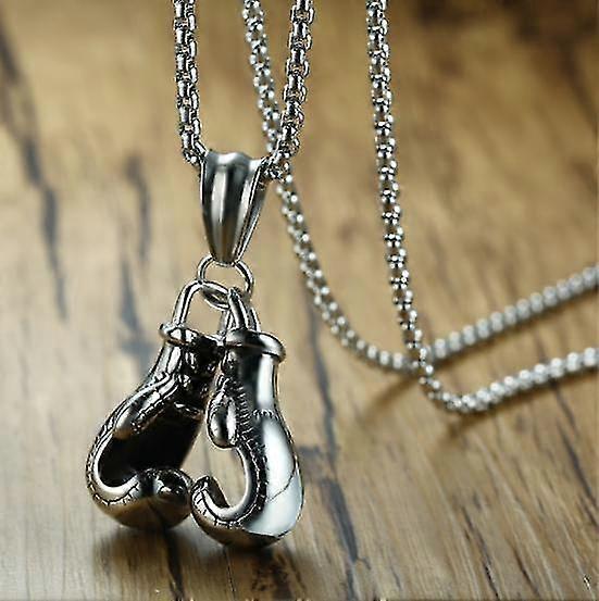 Stainless Steel Punk Double Boxing Gloves Chain Necklace Pendant Men ...