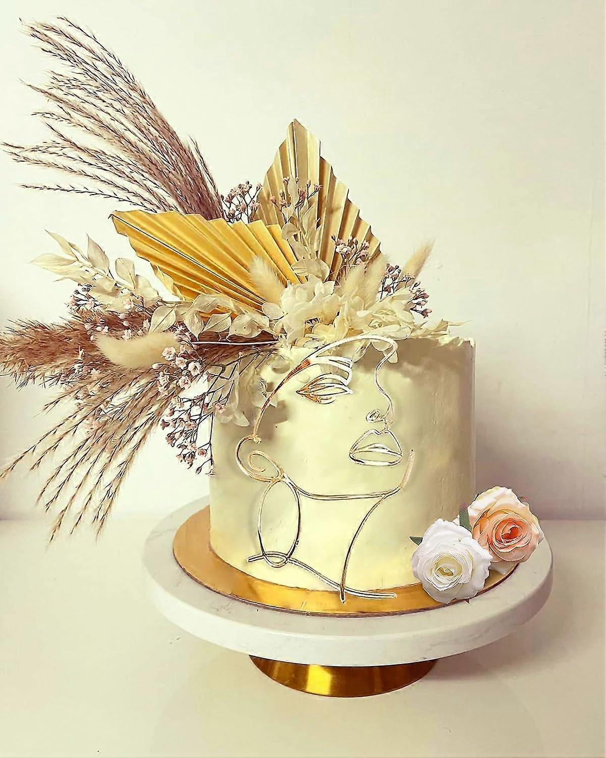 Red Acrylic Minimalist Art Lady Face Cake Topper Rose Cake Topper ...