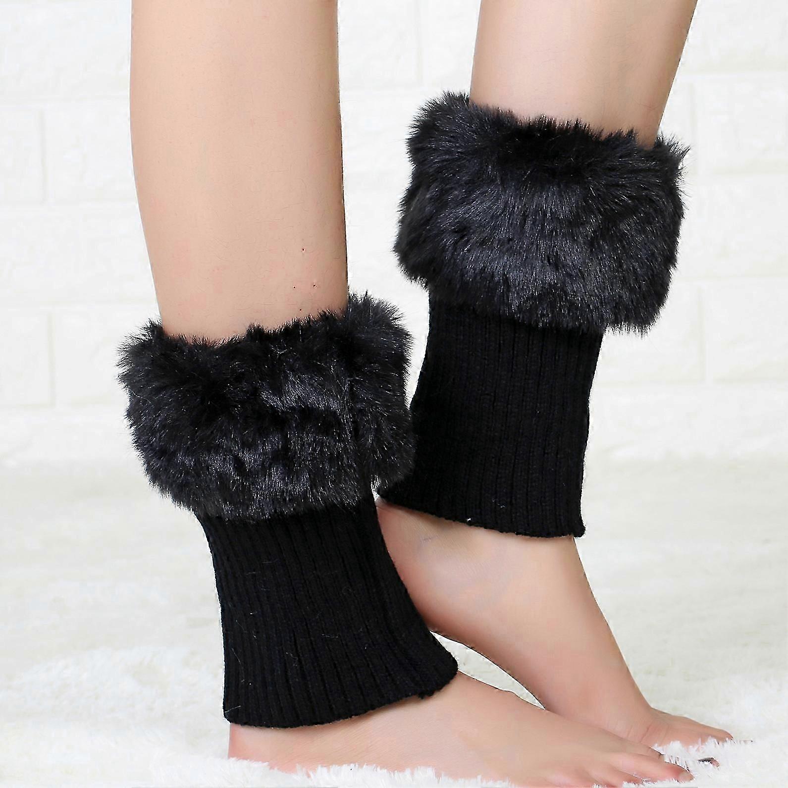 Fluffy Leg Warmers, 20cm Furry Wrist Faux Fur Trim Cuffs Fuzzy Knitted ...