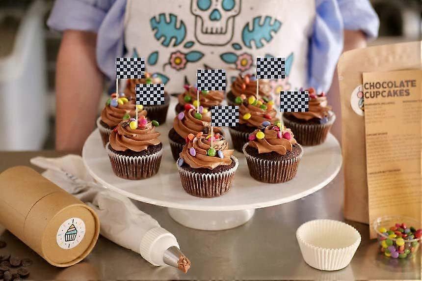 100 PCS Cupcake -Checked Racing Toothpick Flag -Race Car Cake Party ...