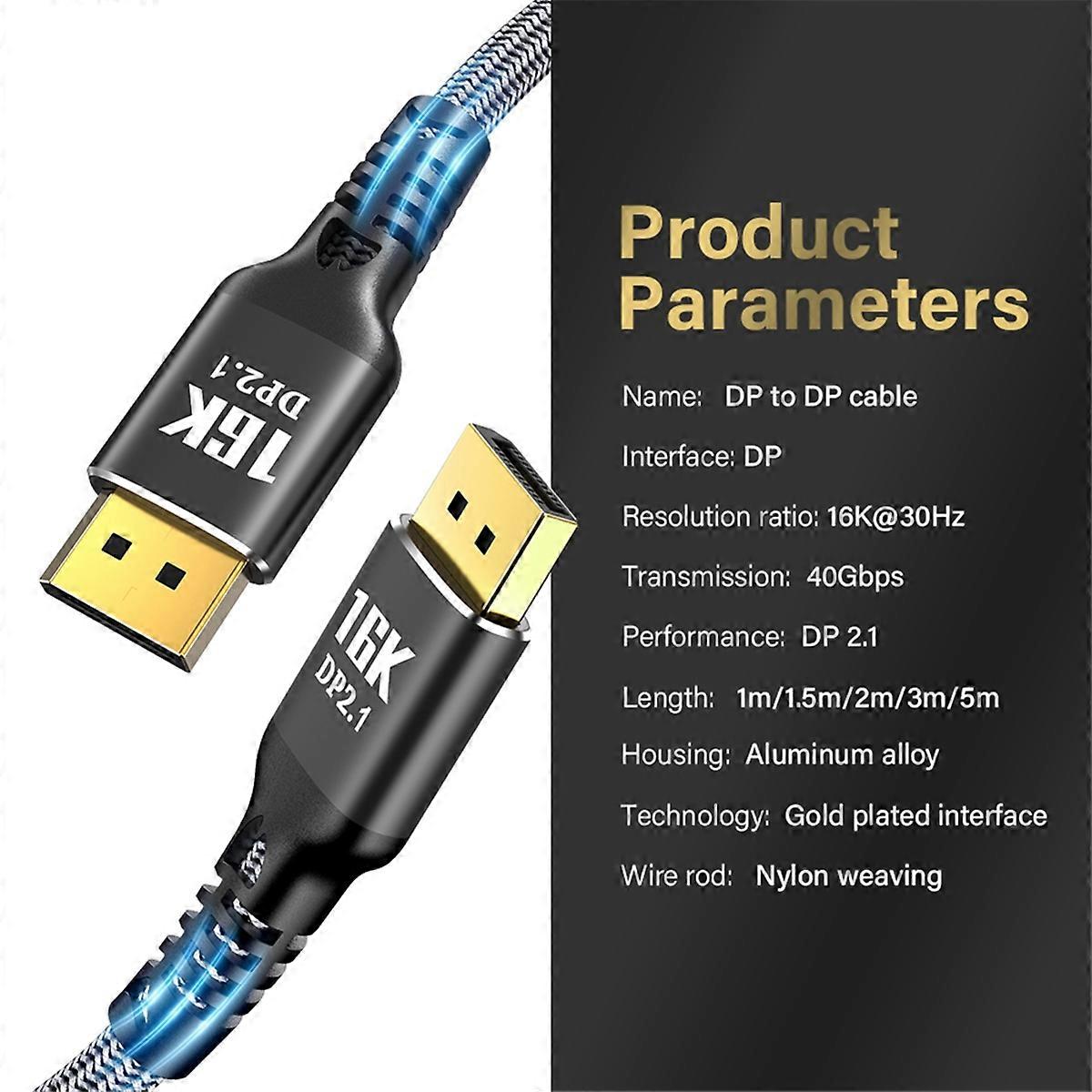 16K Displayport 2.1 Video Audio Cable 8K@120Hz 4K@240Hz 80Gbps HDR ...