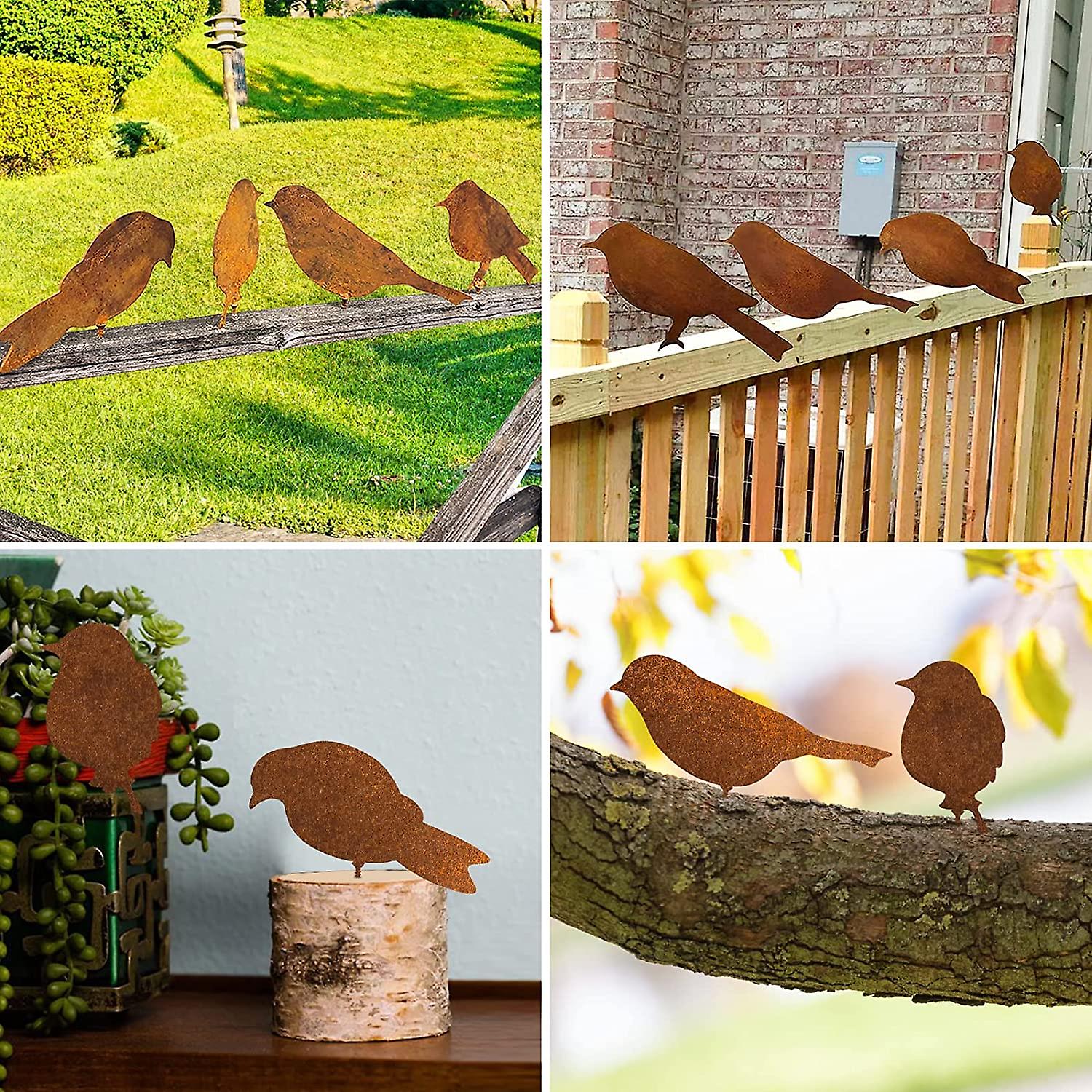 Rusty Metal Garden Stake, 4PCS Rusty Birds with Screws, Rusty Metal ...