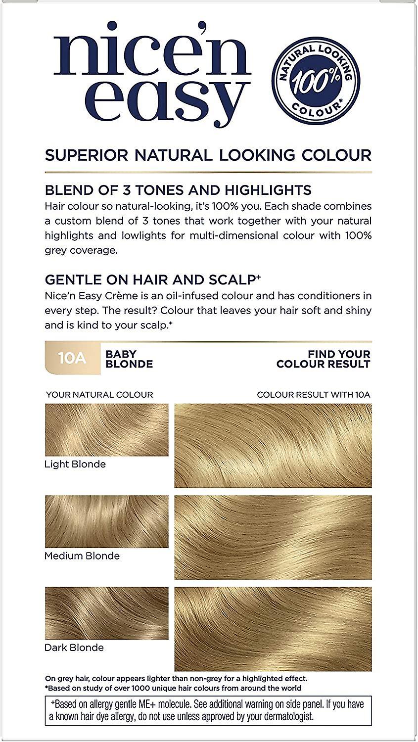 Clairol Nice'n Easy 3 Tones & Highlights Permanent Hair Color 10A Baby ...