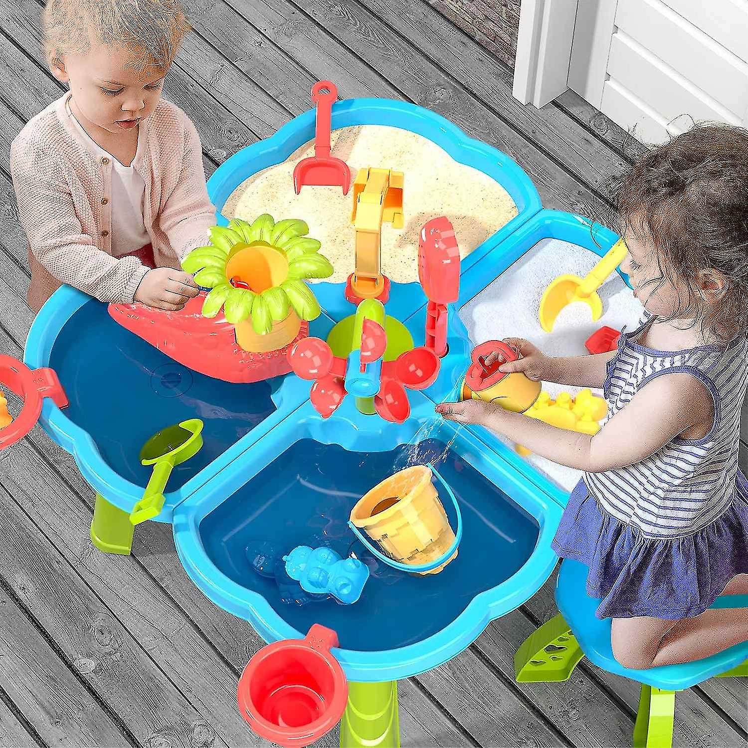 4 in 1 Sand Water Table, 32 Pieces Sandbox Table with Beach Sand Water ...