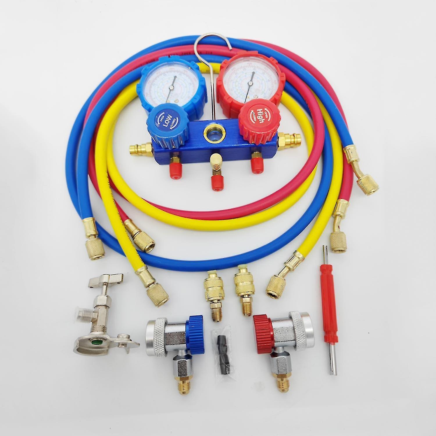 Tool Kit Set Car Air Conditioning Pressure Manifold Gauge Hose Adapter ...