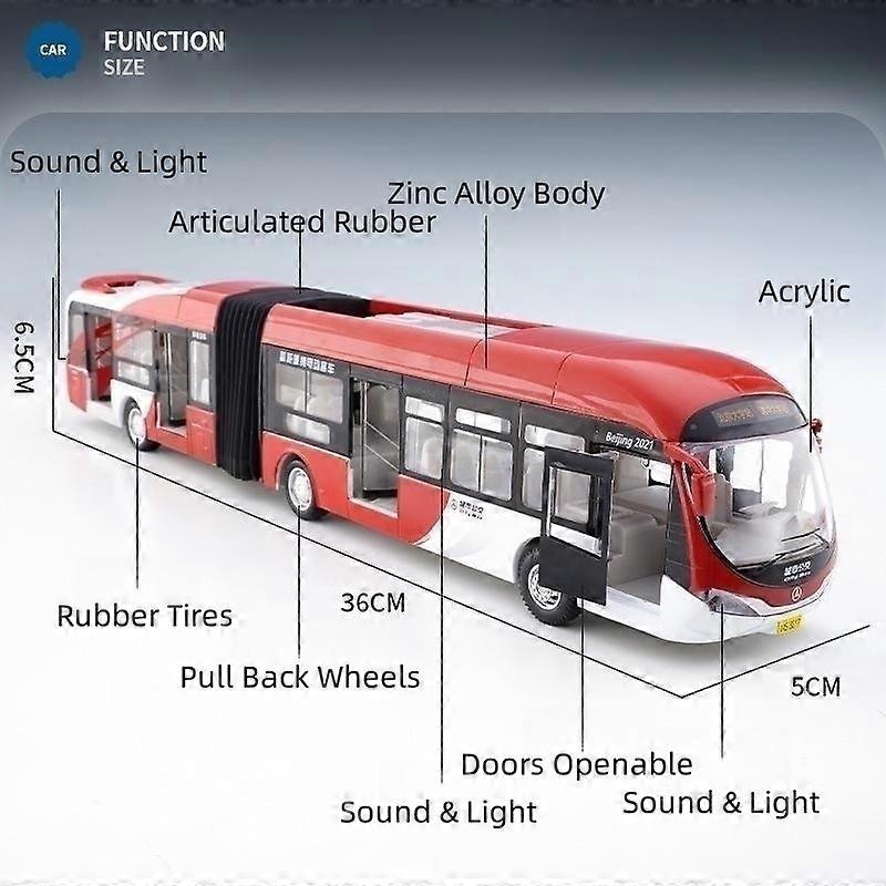 1:32 Articulated Double Section Bus Toy Car Diecast Coach Model Pull ...