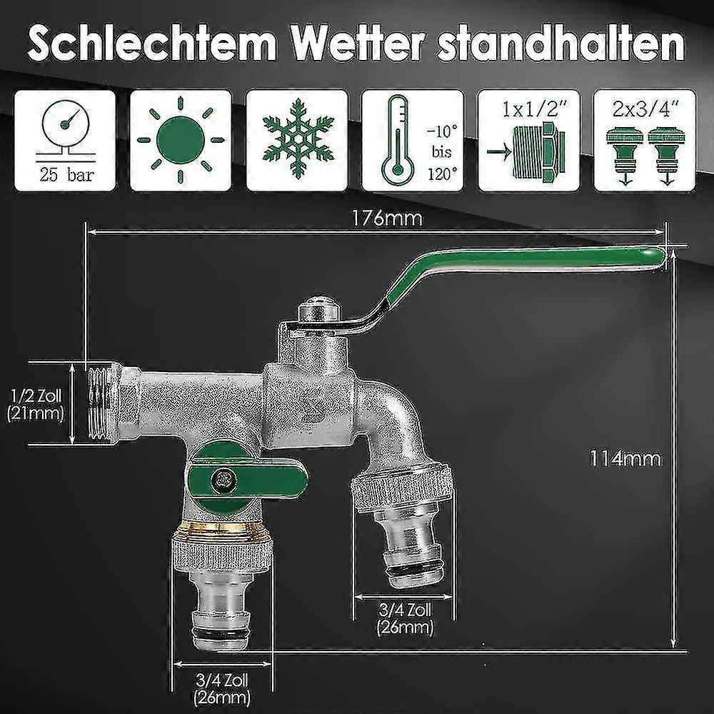 Garden Faucet, Double Outlet Tap 1/2 Inch, Ust And Frost-proof, With 2x ...