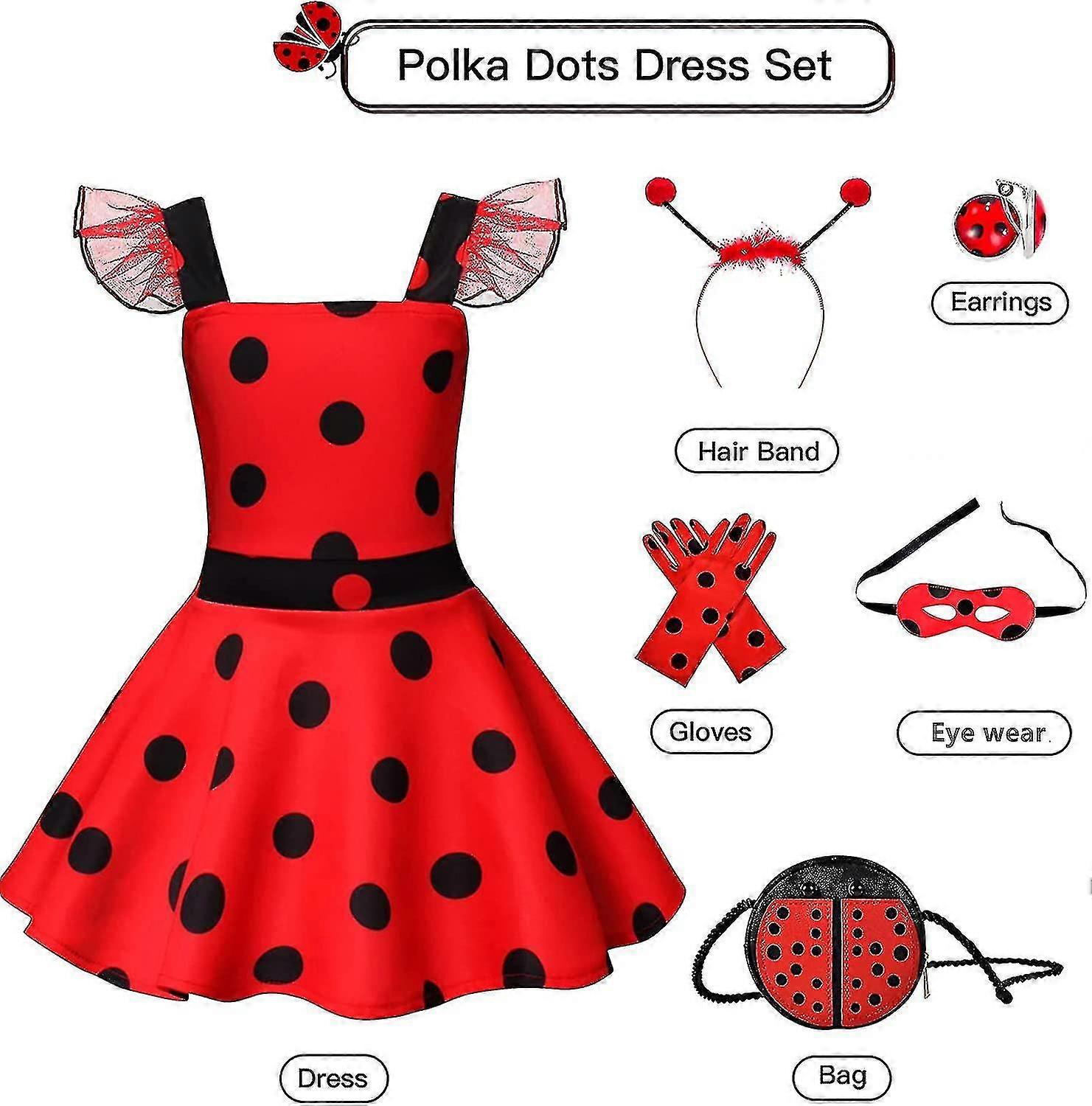 Girls Ladybug Costume Set Kids Ladybird Princess Dress Carnival Cosplay ...