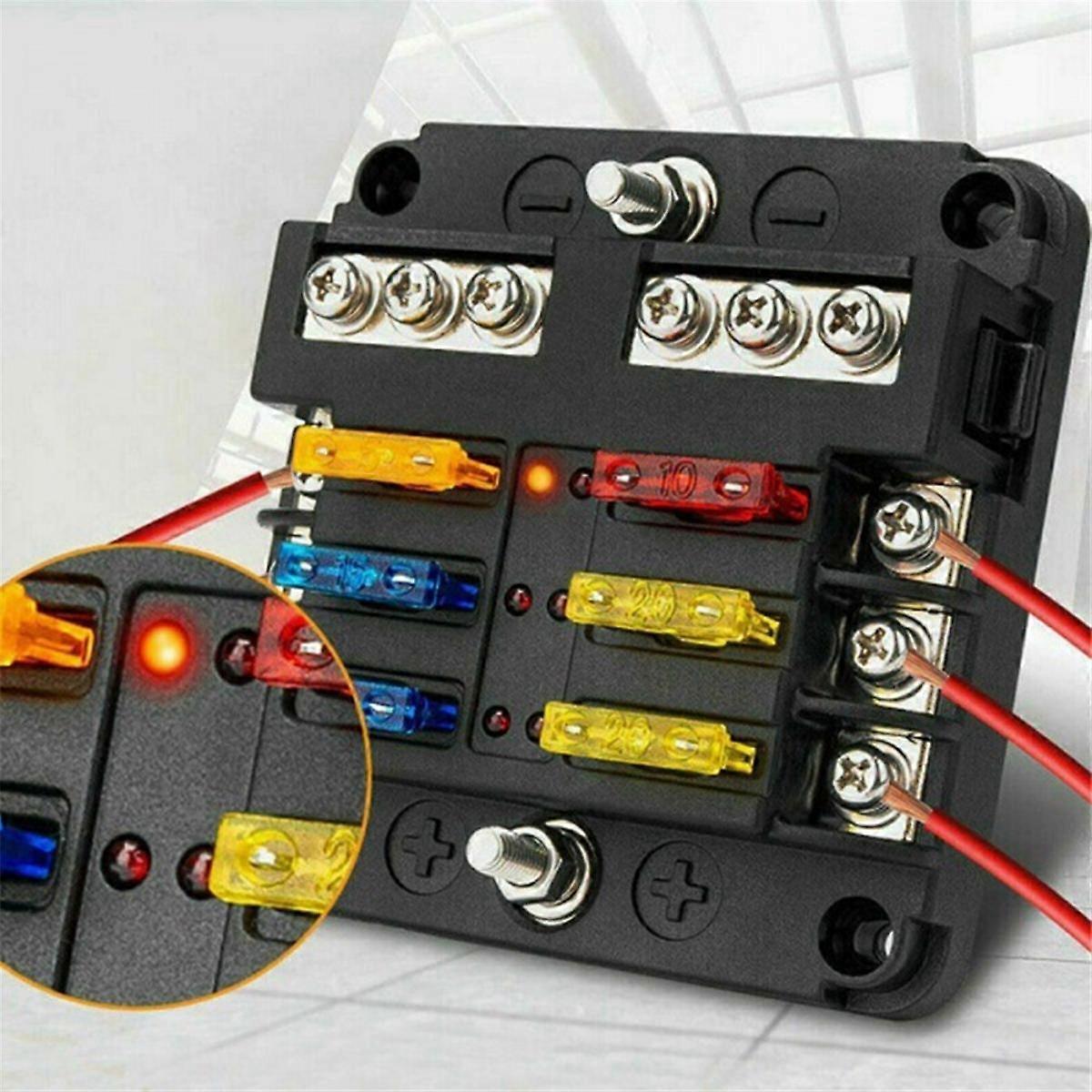 2Set 6-Way Waterproof Fuse Block with LED Indicator 12 Circuits ...