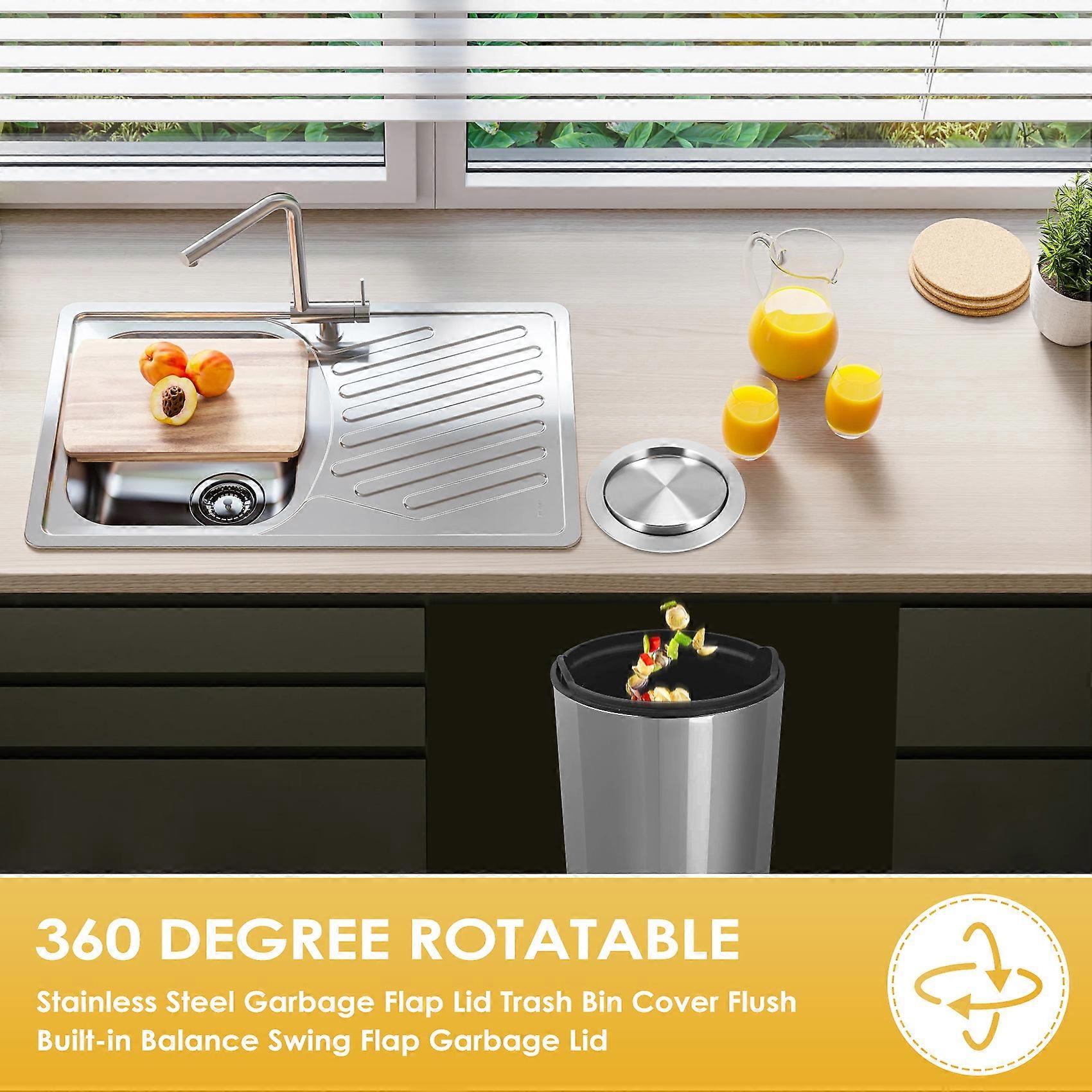 Stainless Steel Garbage Flap Lid Trash Bin Cover Flush Built-in Balance ...