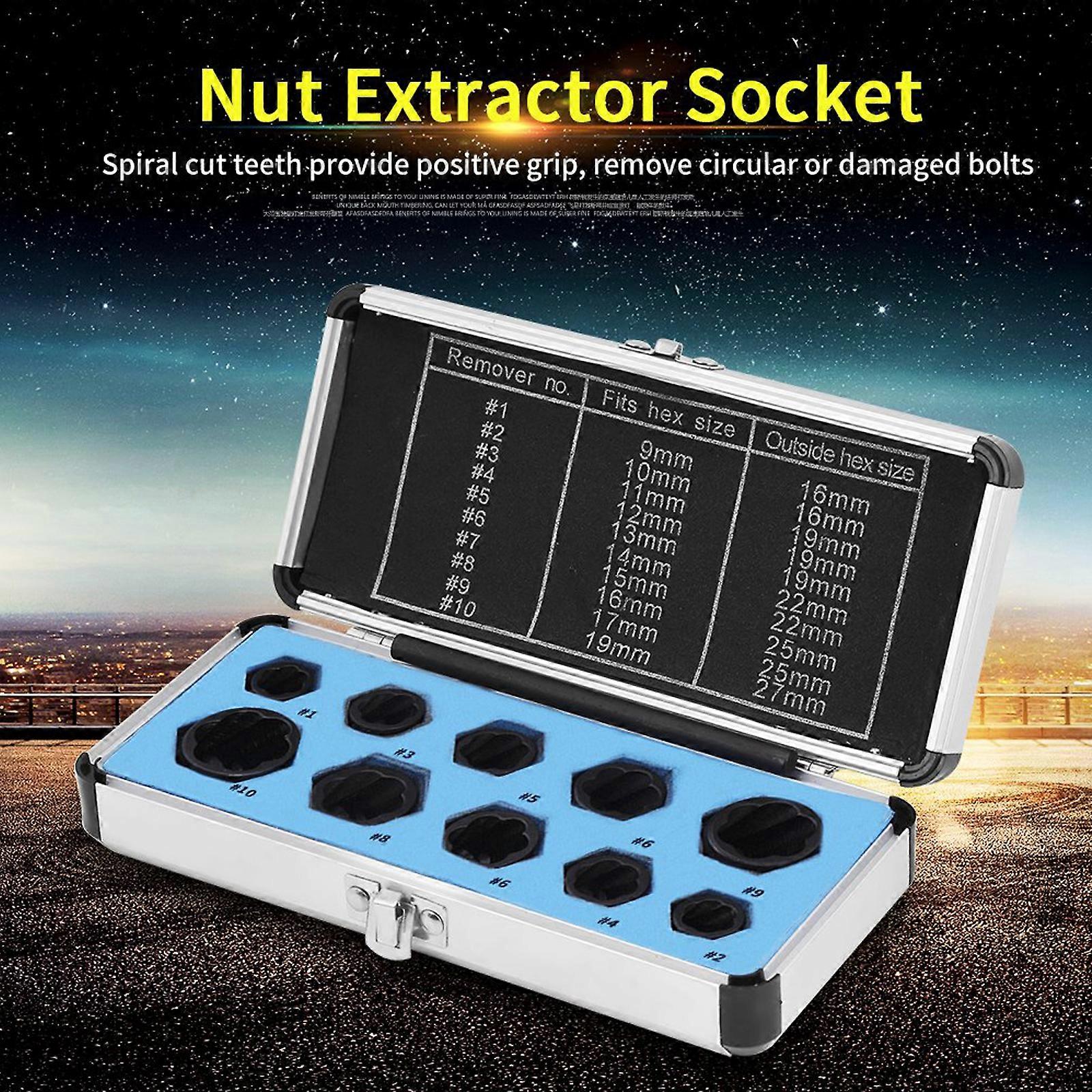 10Pcs Nut Remover,9-19mm Impact Nut Extractor Set,Nut Extractor Socket ...