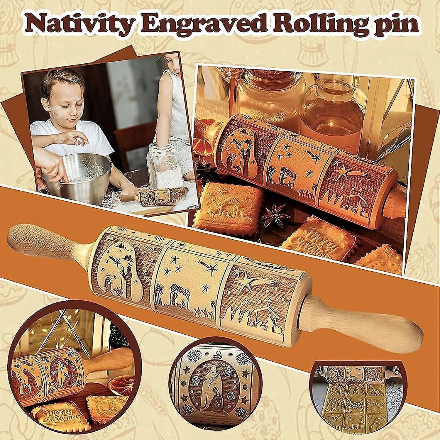 Nativity Rolling Pin 9 Different Pattern, for Baking Cookies | Fruugo UK