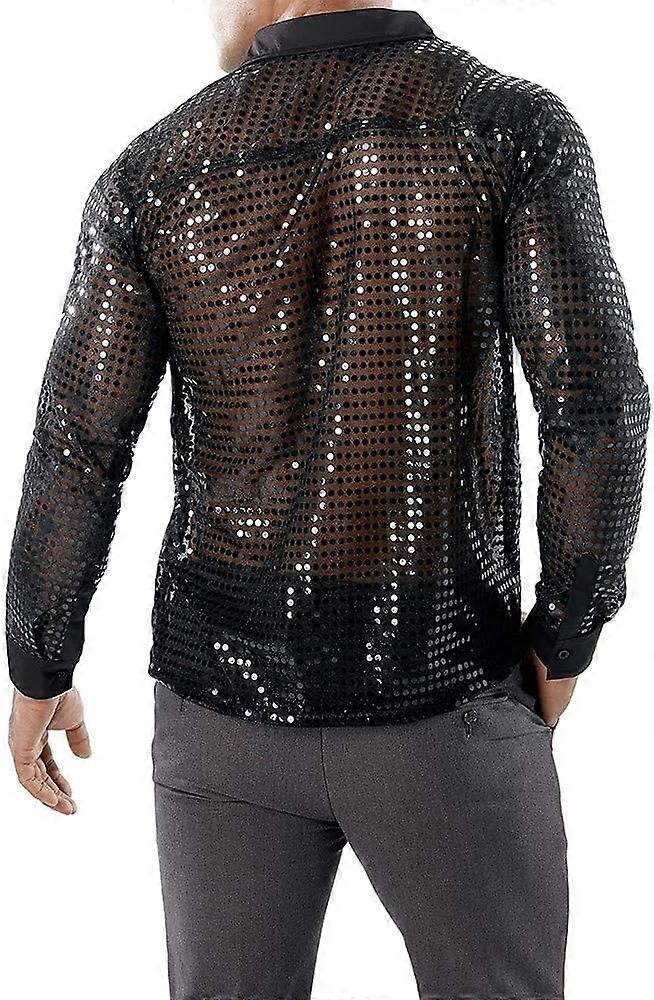 Mens Shiny Sequined Mesh Top, 60s 70s Disco Dance Shirt | Fruugo UK