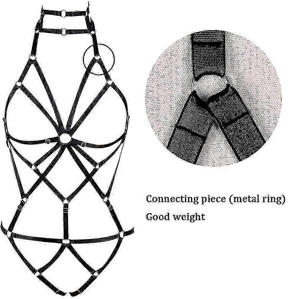 Women's Punk Body Harness Lingerie Full Waist Garter Belts Set Strappy ...