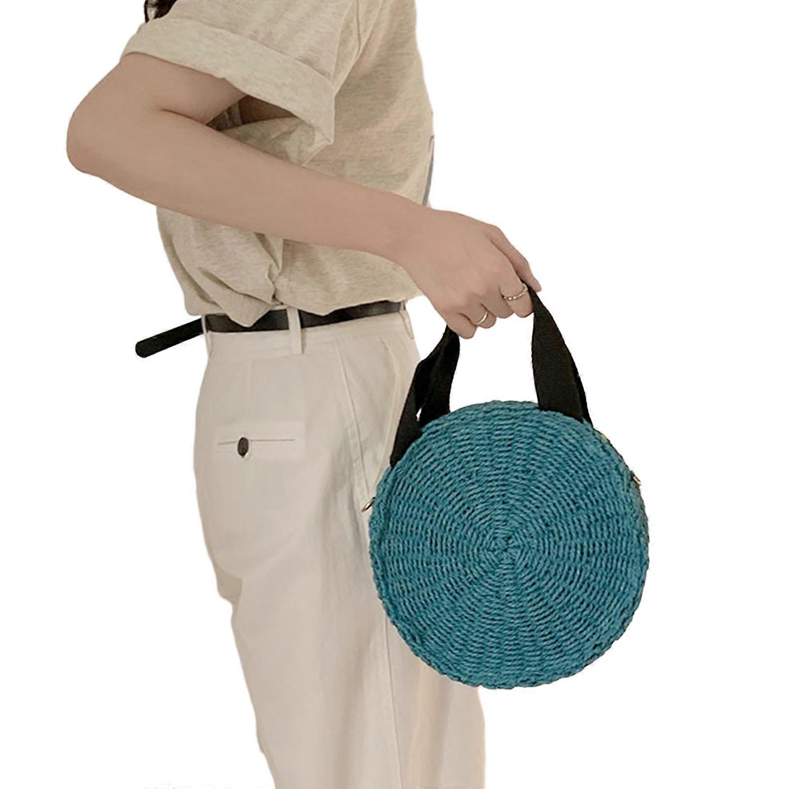 Women Straw Shoulder Bag Small Round Bag Fashion Purse andHandbag ...