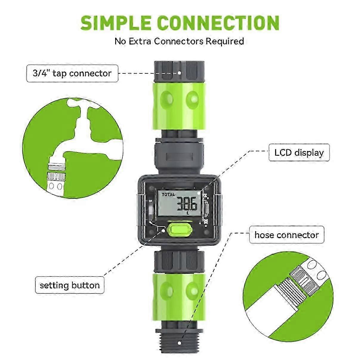 Digital Water Flow Meter IPX6 Outdoor Garden Hose Water Calculate ...