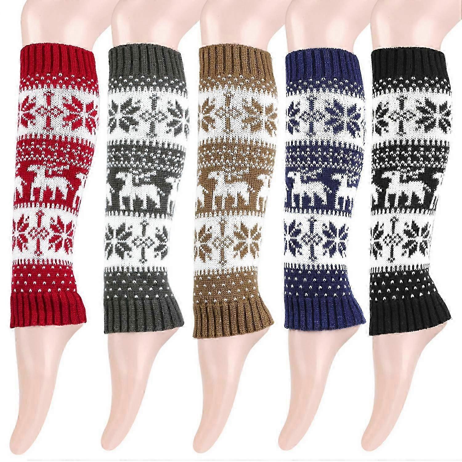 1 Pair Winter Calf Covers Knitted Anti-slip Christmas Style High ...