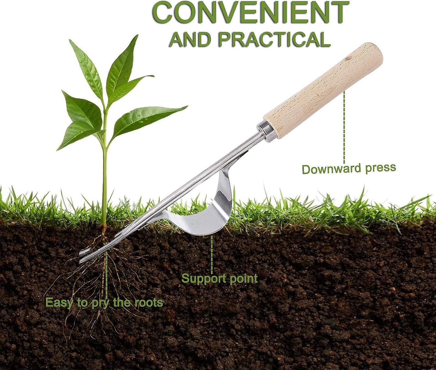 Garden Manual Weeder Stainless Steel Weeding Tool with Wooden Handle ...