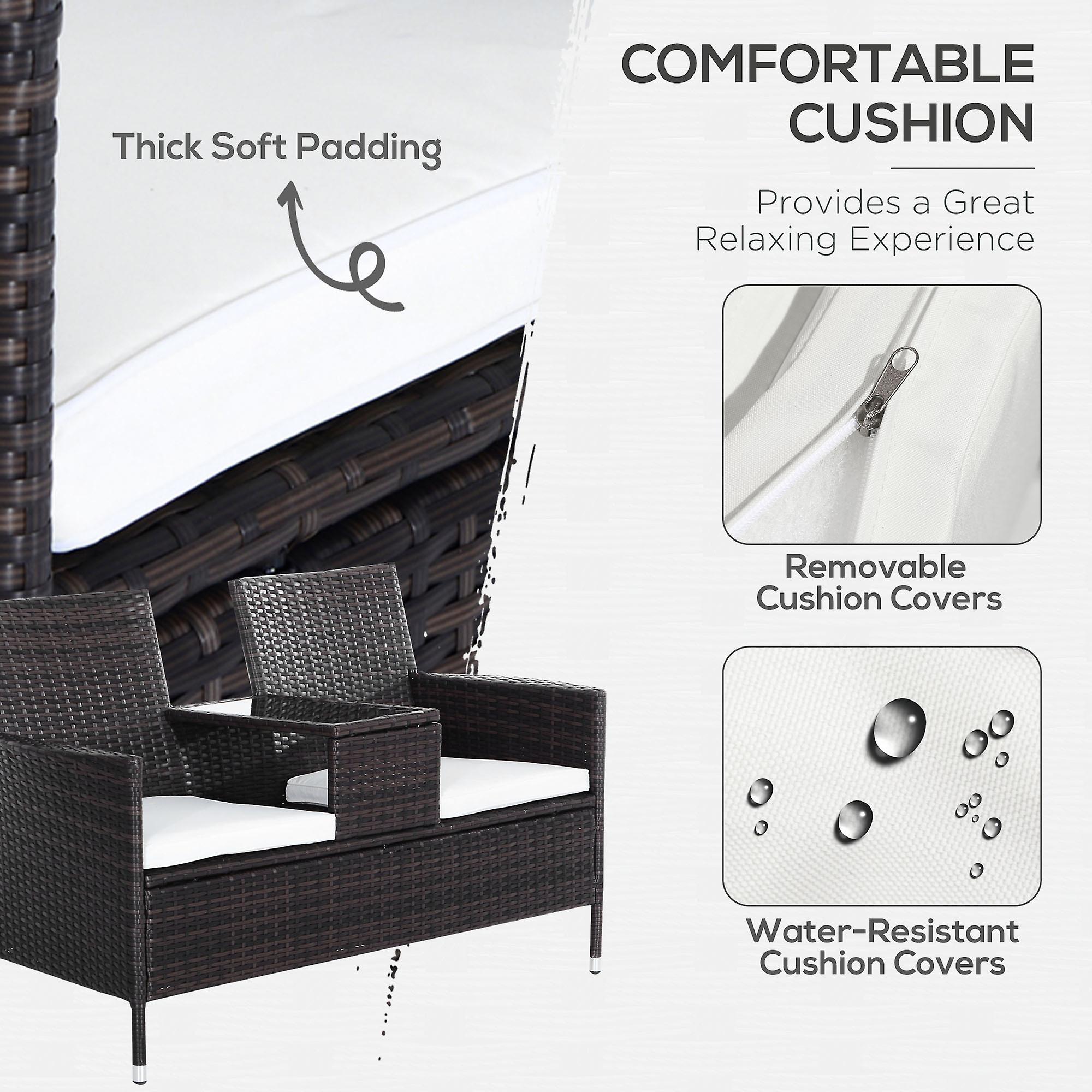 Outsunny Rattan Chair Garden Furniture Patio Companion Love Seat Table ...