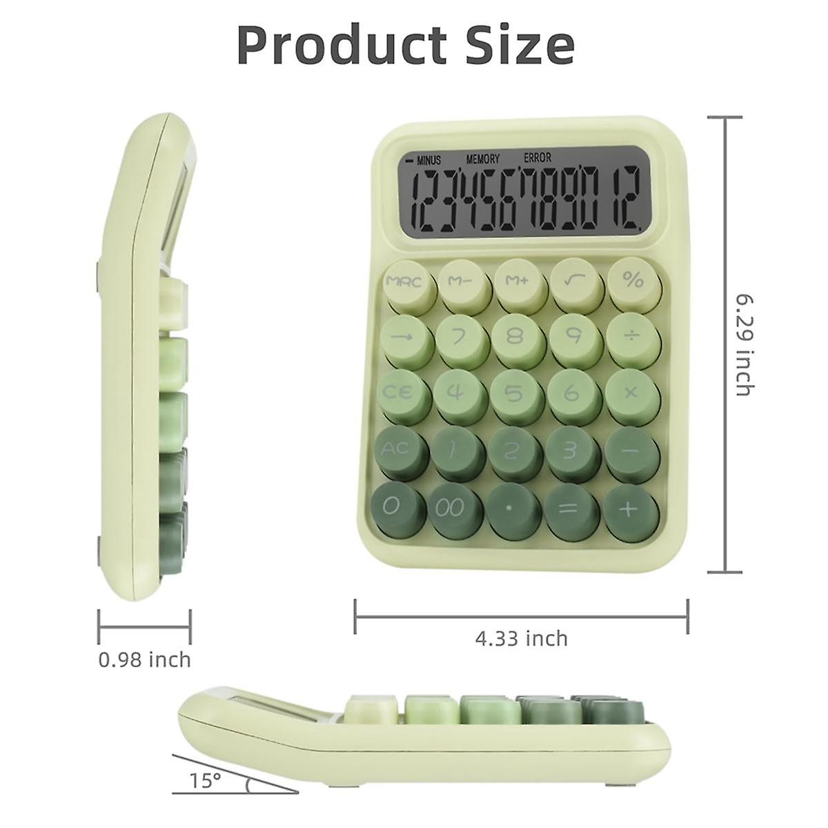 Desktop Mechanical Calculator, Cute Big Buttons Calculators with 12 Digits Large LCD Display ...