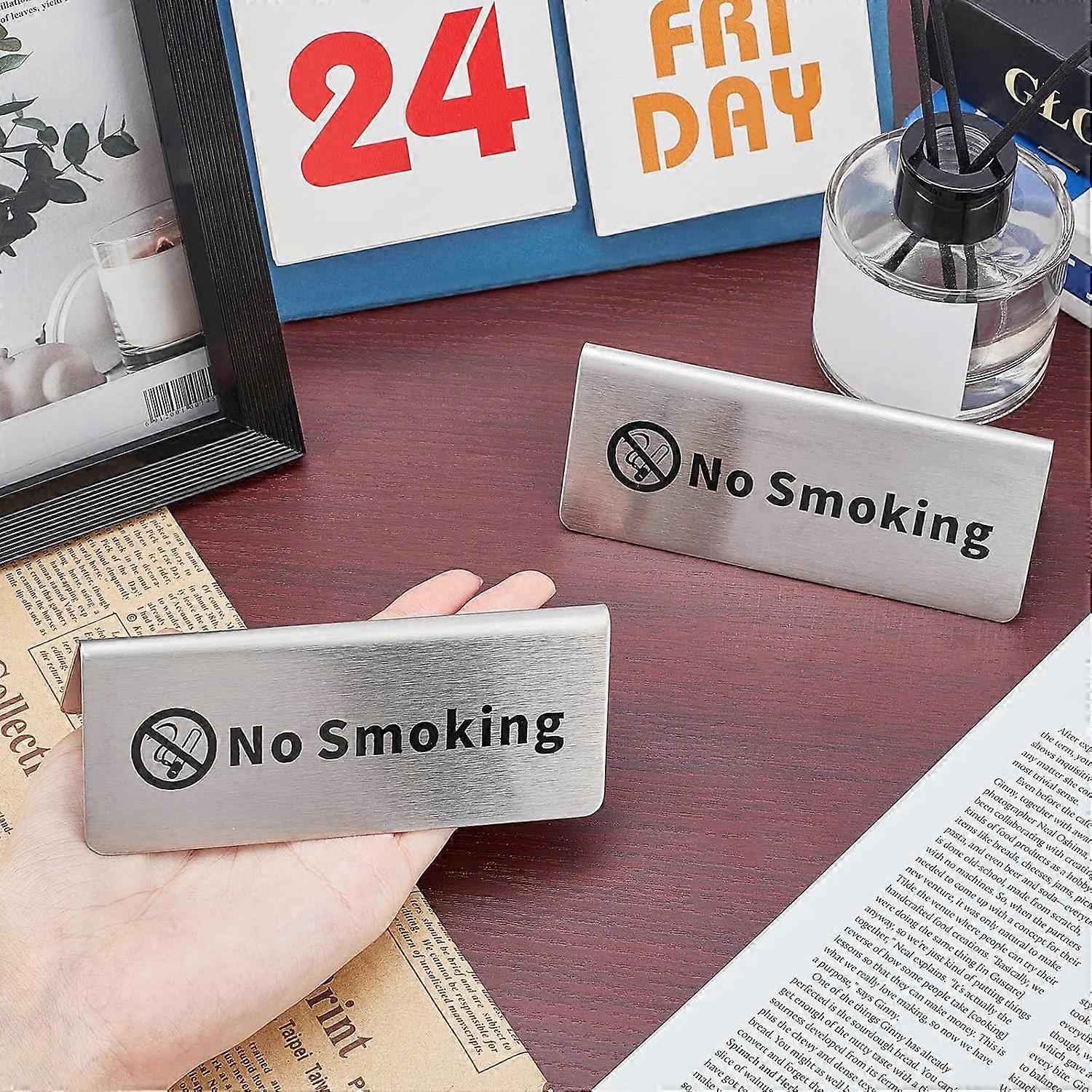 2 Pcs Stainless Steel No Smoking Table Sign Reservation Signage Board ...