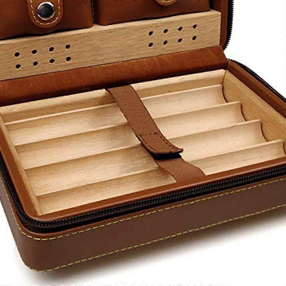 Leather Travel Cigar Humidor Case, Portable Cedar Wood with Humidifier ...