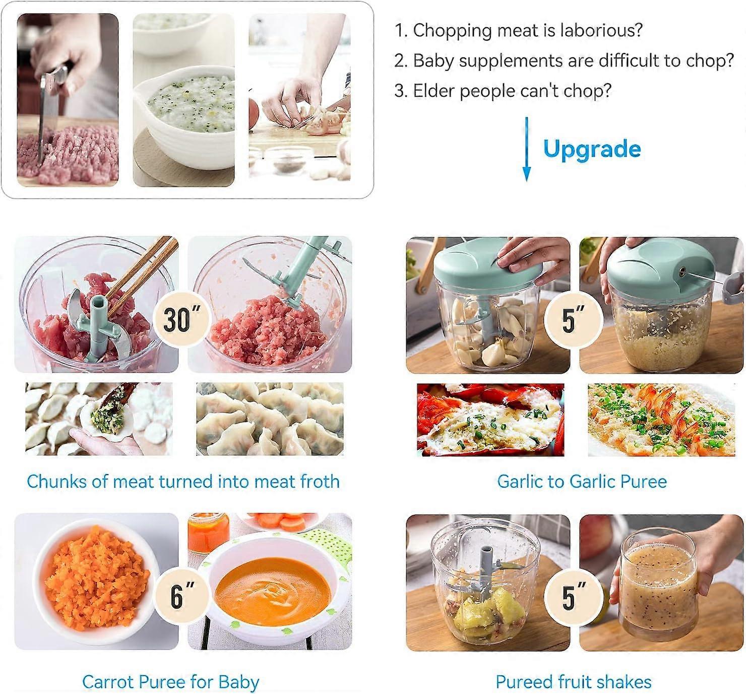 Manual Onion Chopper, 900ML 5-Blade Garlic Press, For Salad Onion ...