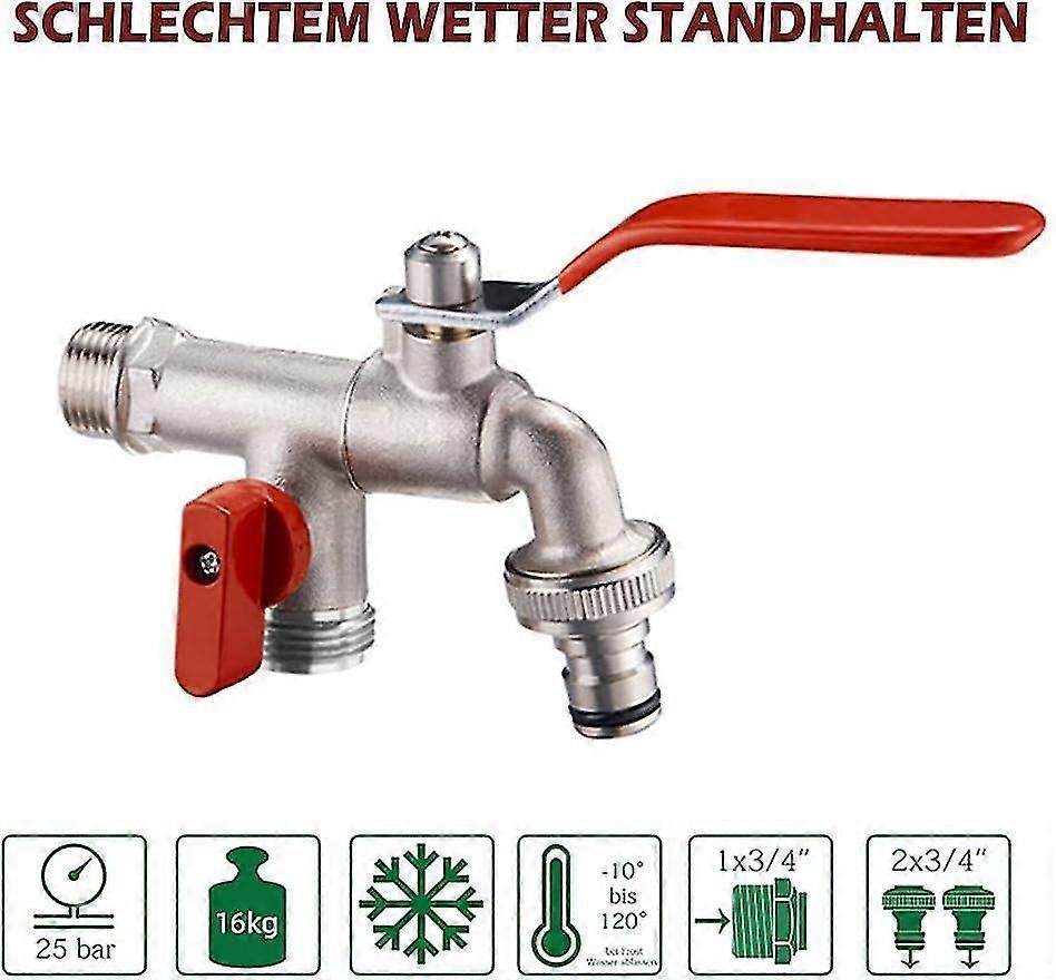 Brass garden tap with 3/4" water outlet, 1/2" water inlet, double tap ...