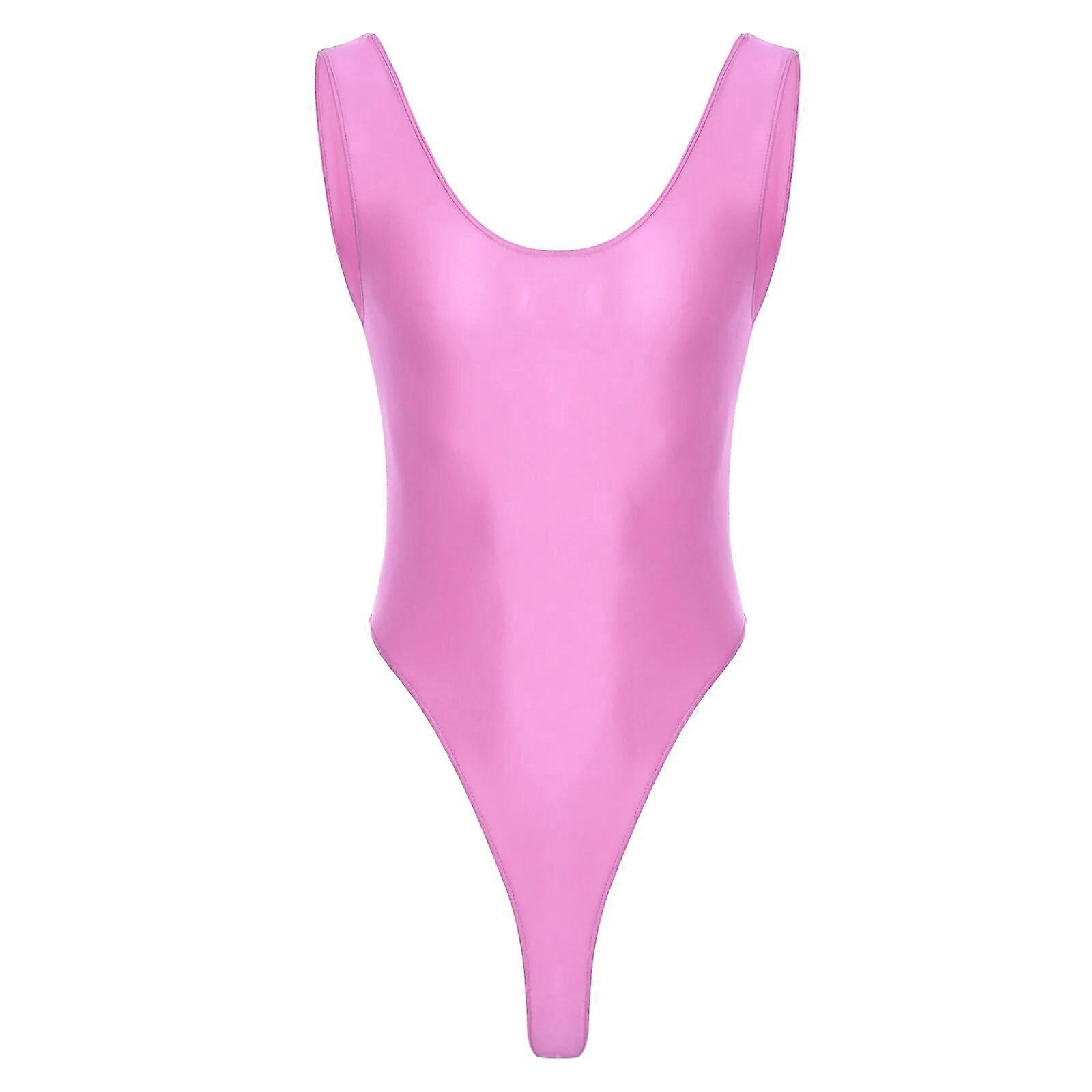 Men's Swimwear Glossy One-piece Backless Bodysuit High Cut Sleeveless ...