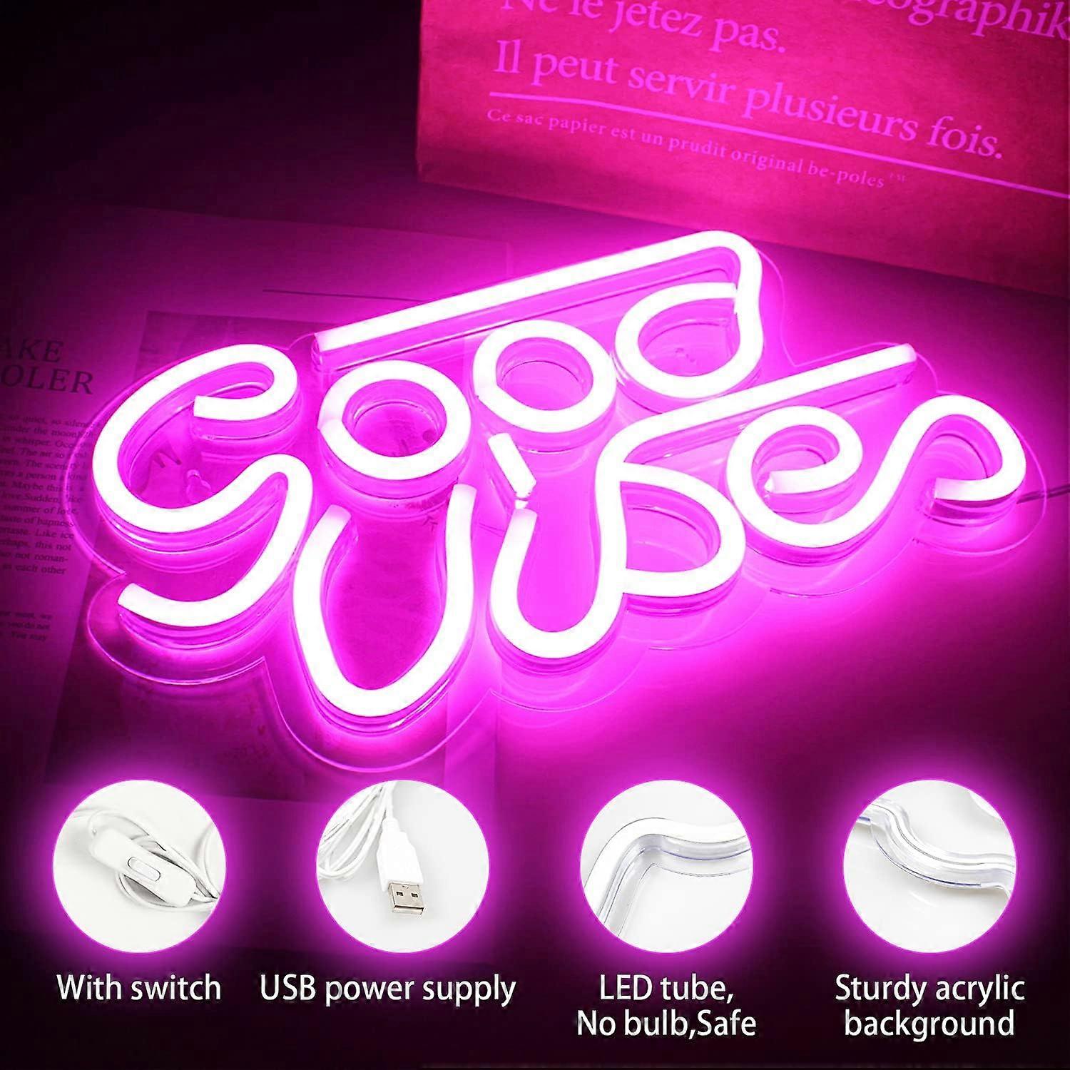Pink Positive Waves Neon Sign Led Neon Wall Signs USB Neon Sign Decor ...