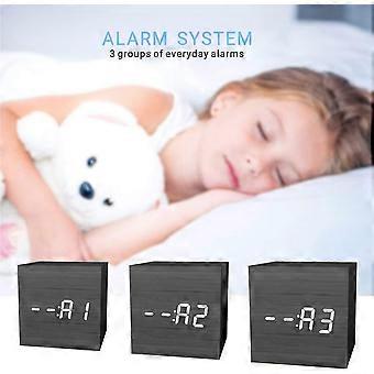 Elegant Wooden Alarm Clock, Mini Cube Design, Voice-Controlled Digital ...