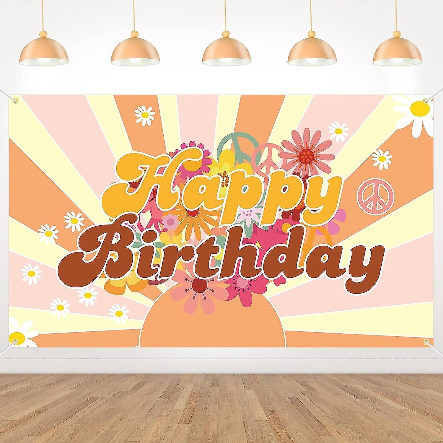 Happy Birthday Banner Groovy Party Decorations - Daisy Flower Boho ...