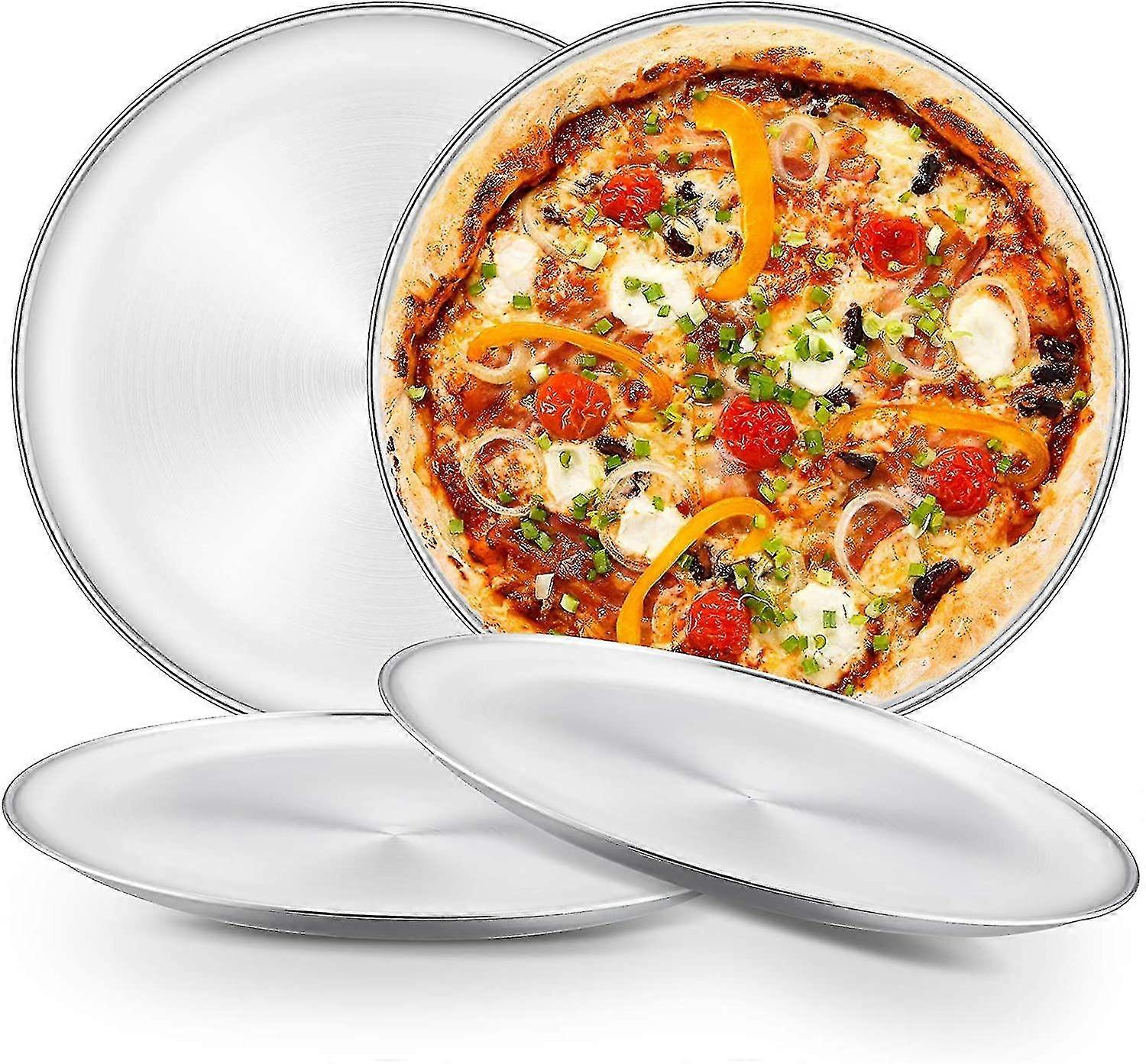 Stainless Steel Pizza Tray Set Of 4 - Round Pizza Baking Trays (26 Cm ...