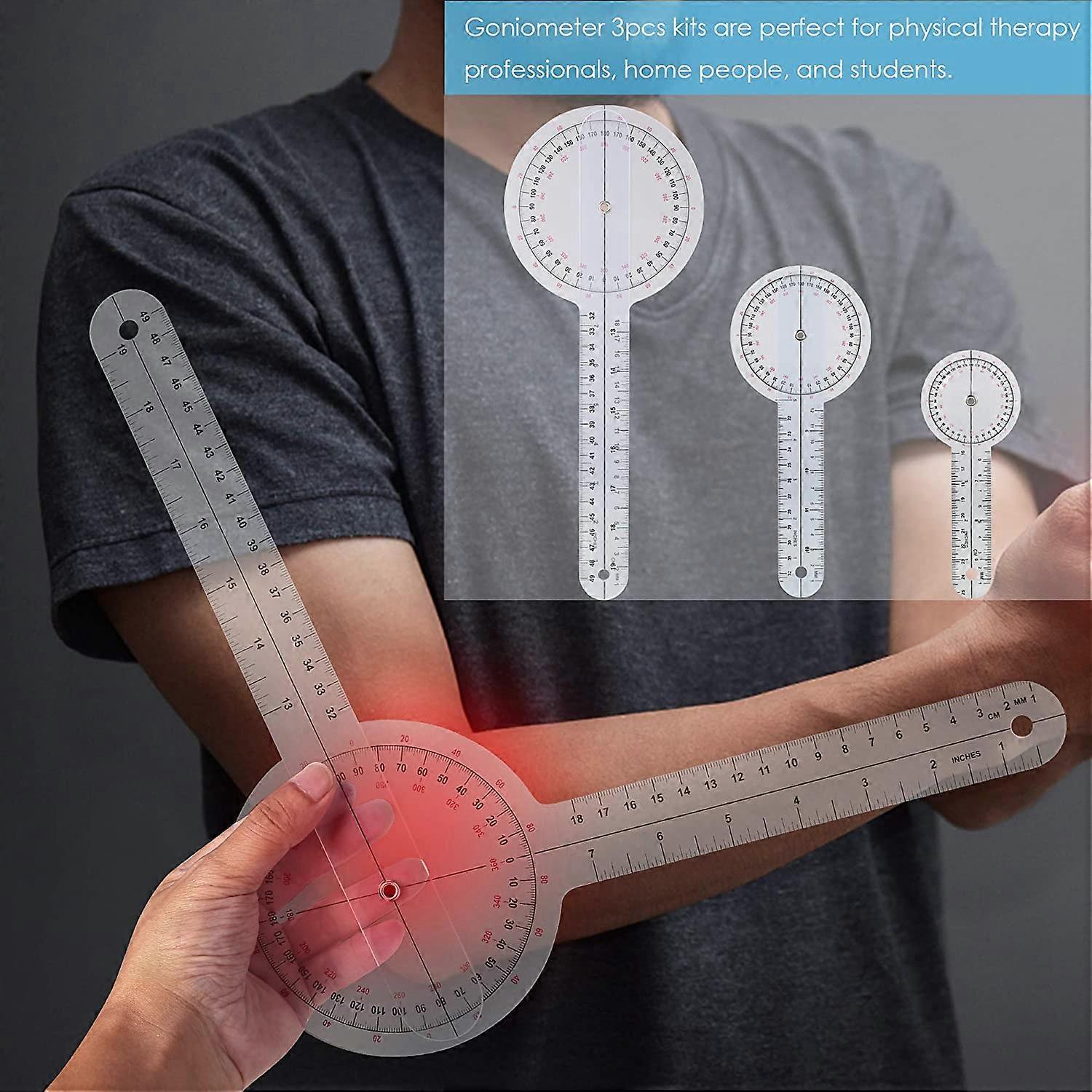 3-Piece Goniometer 6/8/12 Inch Occupational Therapy Protractor Tool ...
