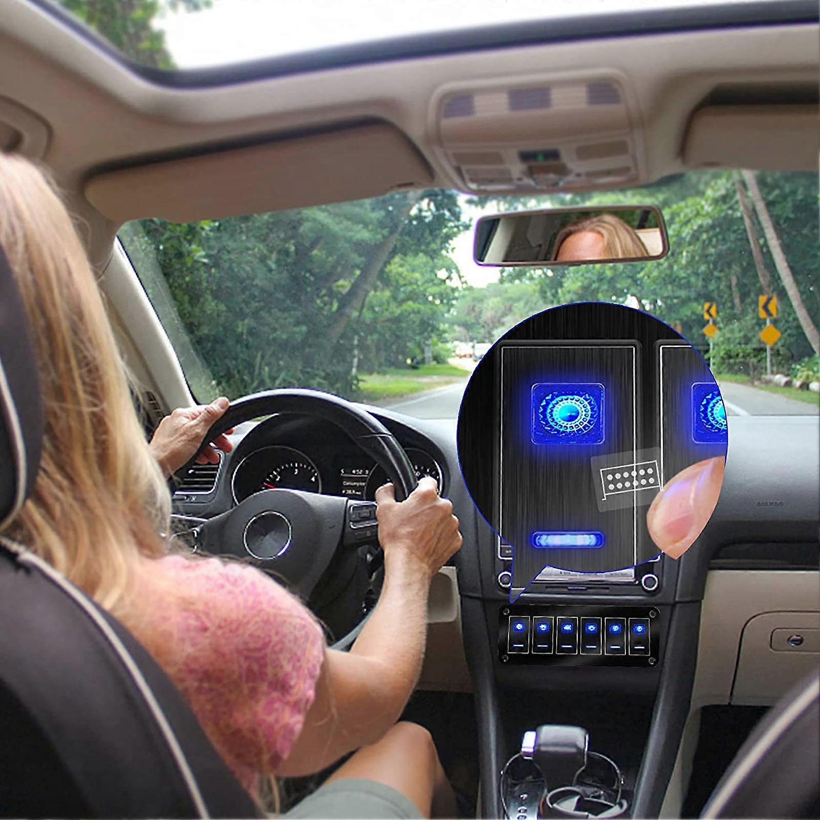 6 Gang Rocker Switch Panel Waterproof Blue Backlit Aluminum Alloy ...